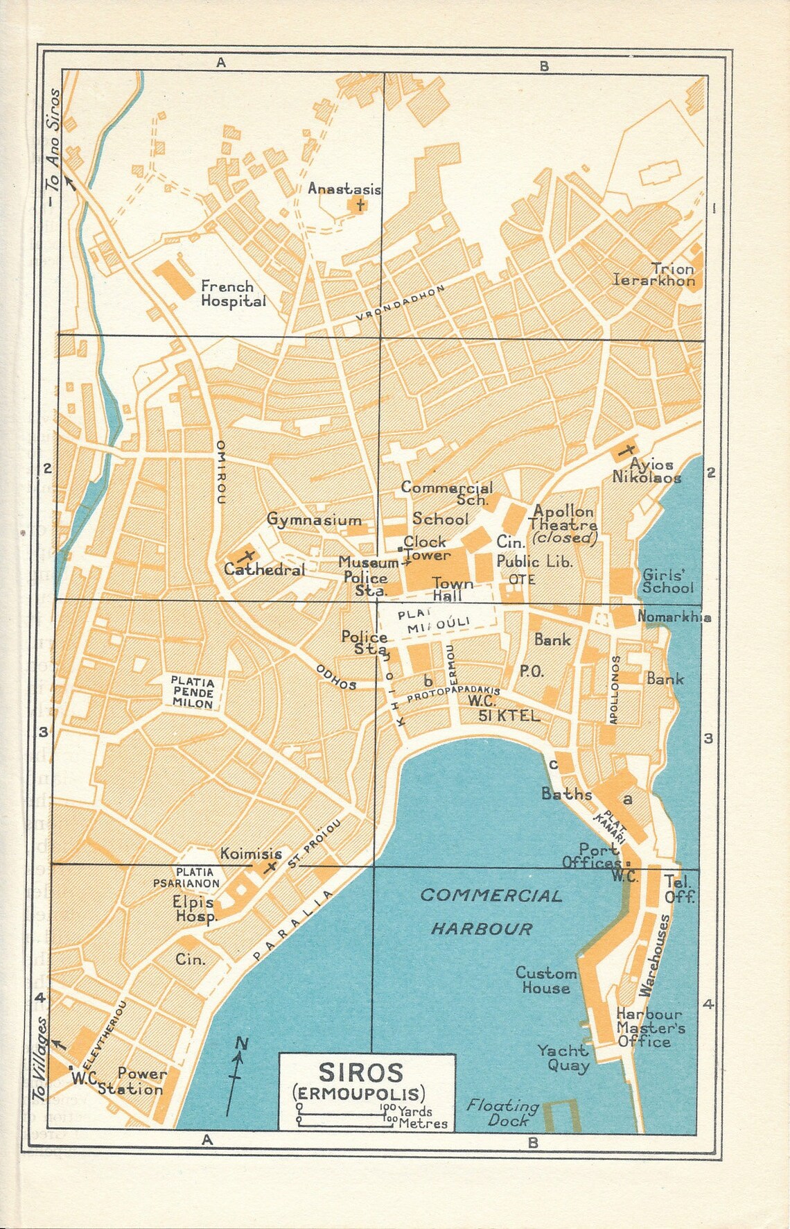 1967 Ermoupoli Syros Greece Vintage Map - Etsy