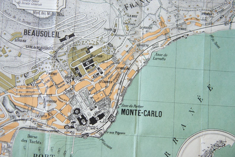 1907 Monaco & Monte Carlo Antique Map | Etsy