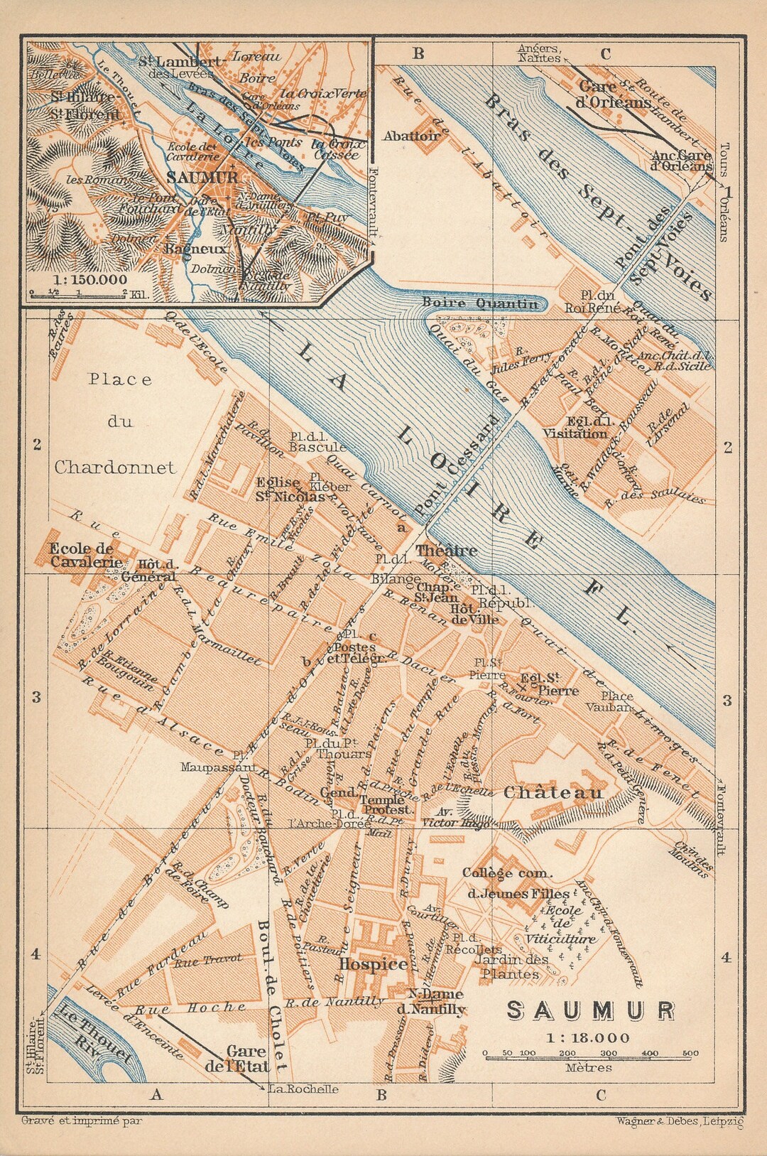 1912 Saumur France Antique Map - Etsy