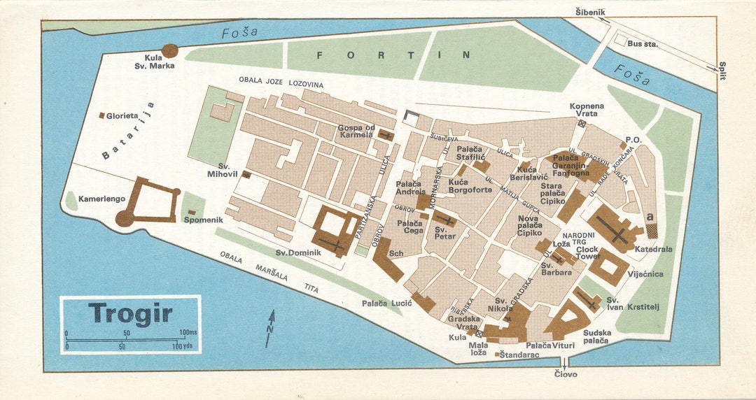 1969 Trogir Croatia Vintage Map - Etsy