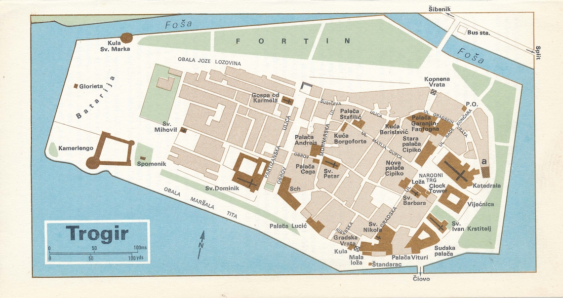1969 Trogir Croatia Vintage Map - Etsy