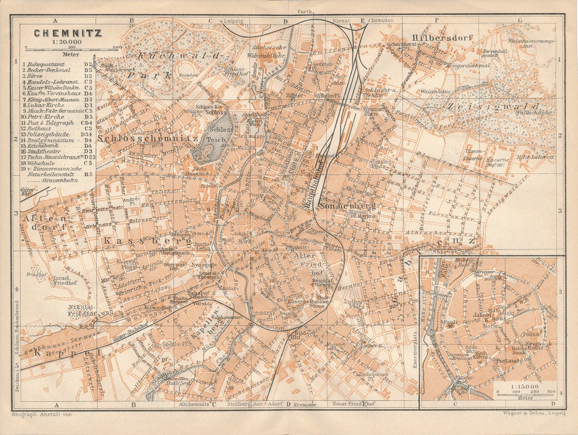 1913 Chemnitz Germany Antique Map - Etsy