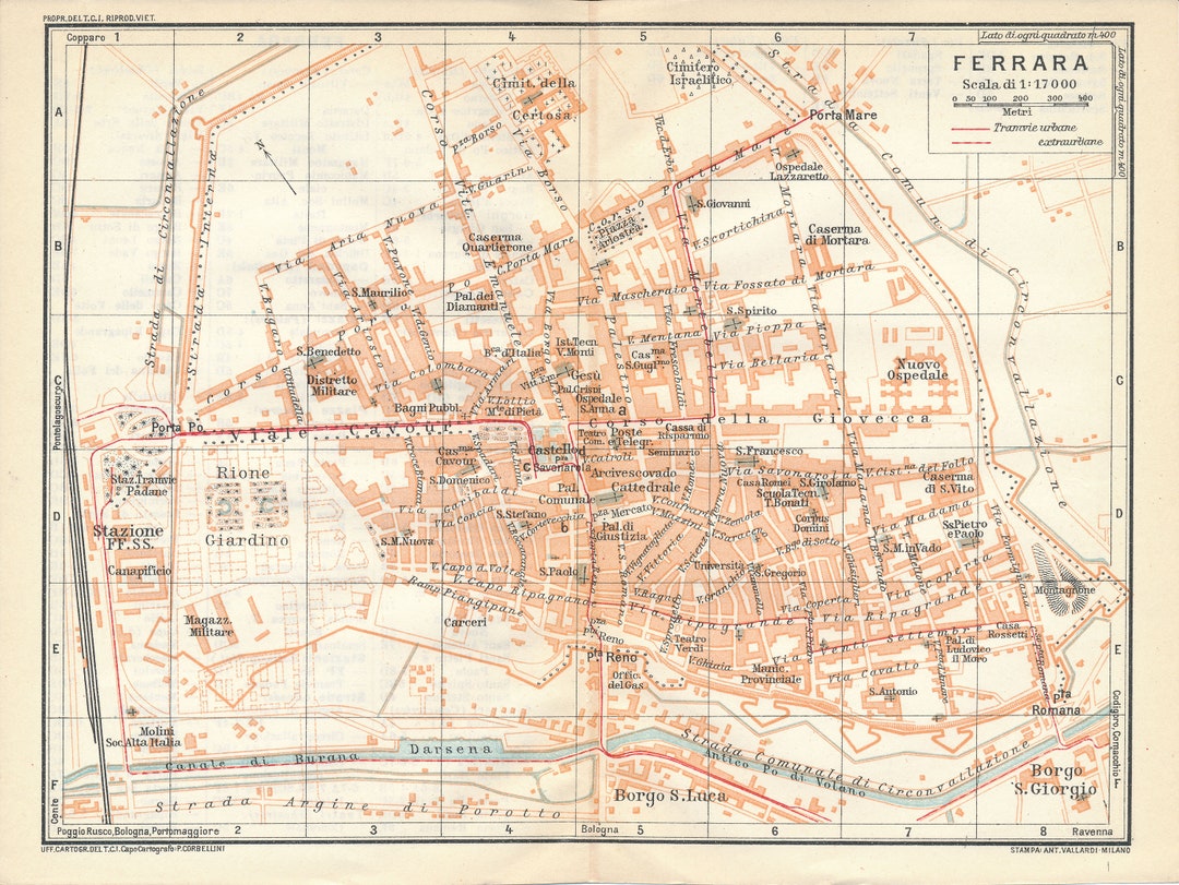1927 Ferrara Italia Mappa antica - Etsy Italia