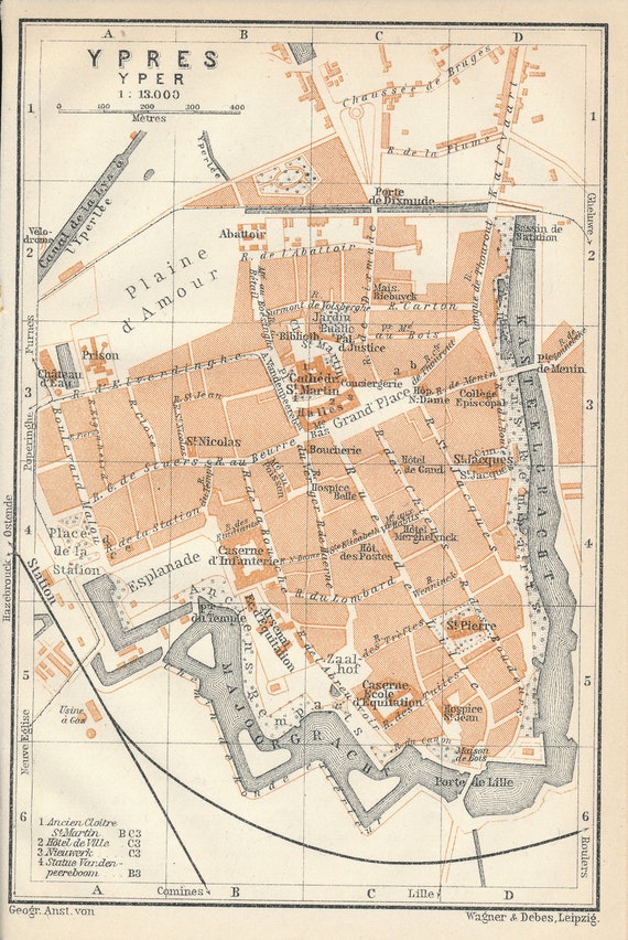1910 Ypres Belgium Antique Map | Etsy