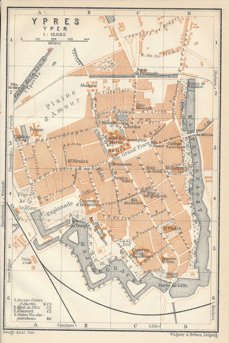 1910 Ypres Belgium Antique Map | Etsy