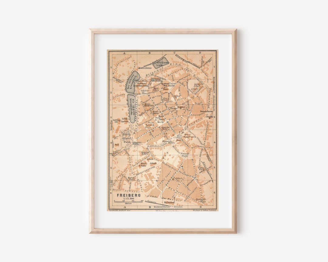 1910 Freiberg Germany Antique Map - Etsy