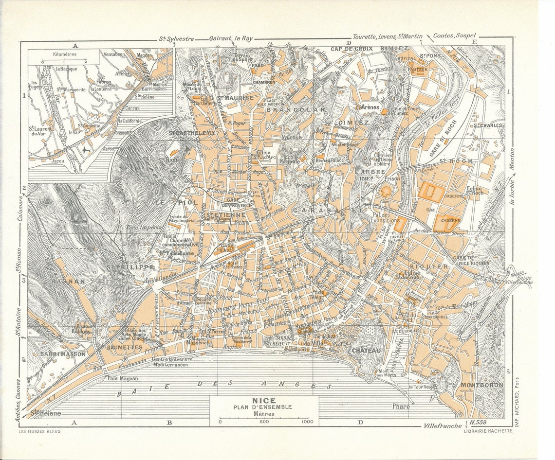 1960 Nice France Vintage Map | Etsy