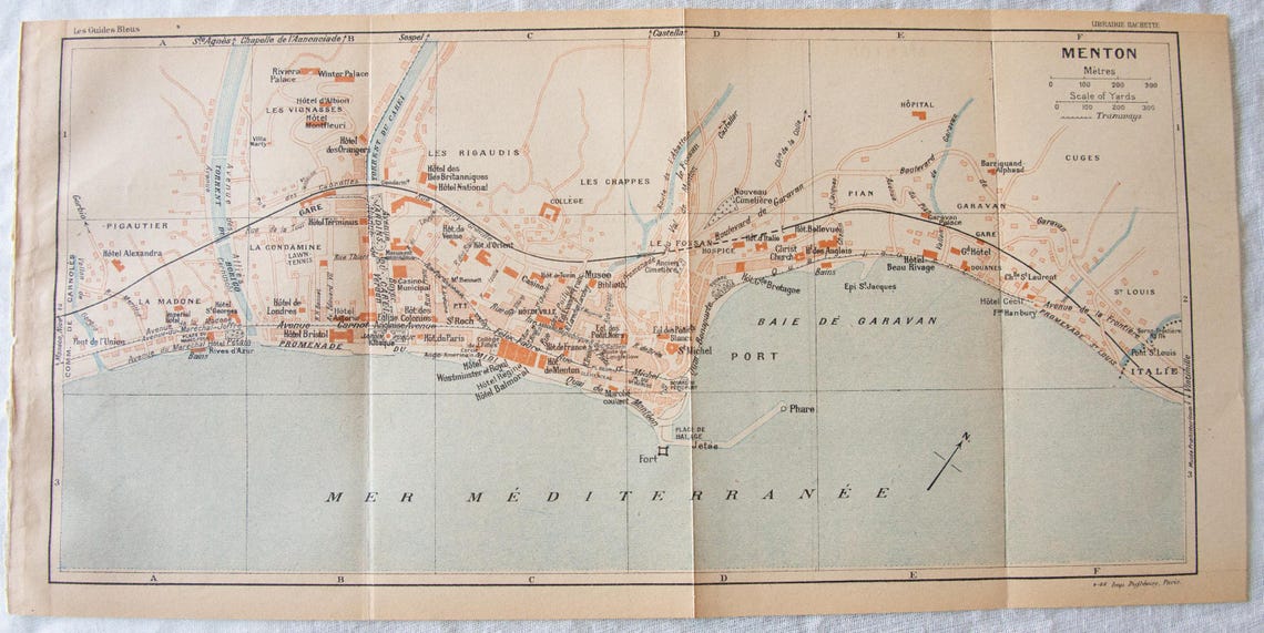 1926 Menton France Antique Map - Etsy