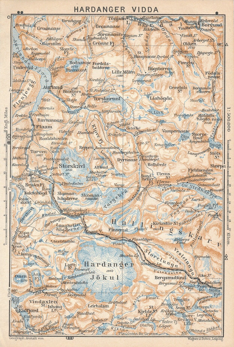1903 Hardangervidda Norway Antique Map - Etsy