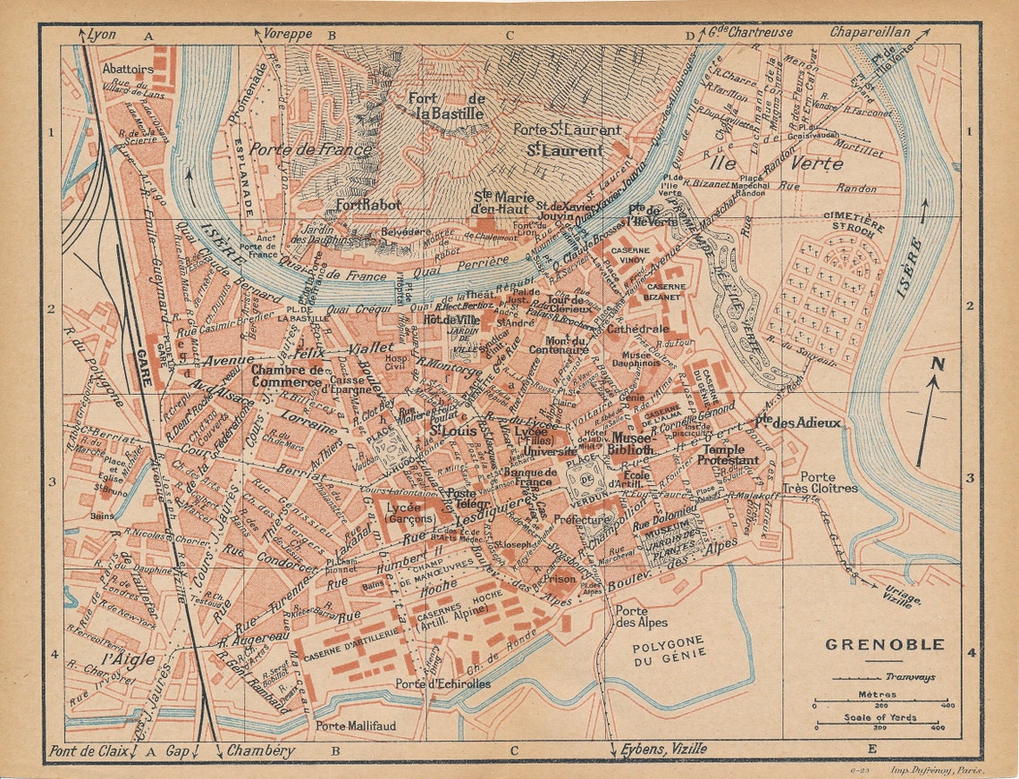 1923 Grenoble France Antique Map - Etsy