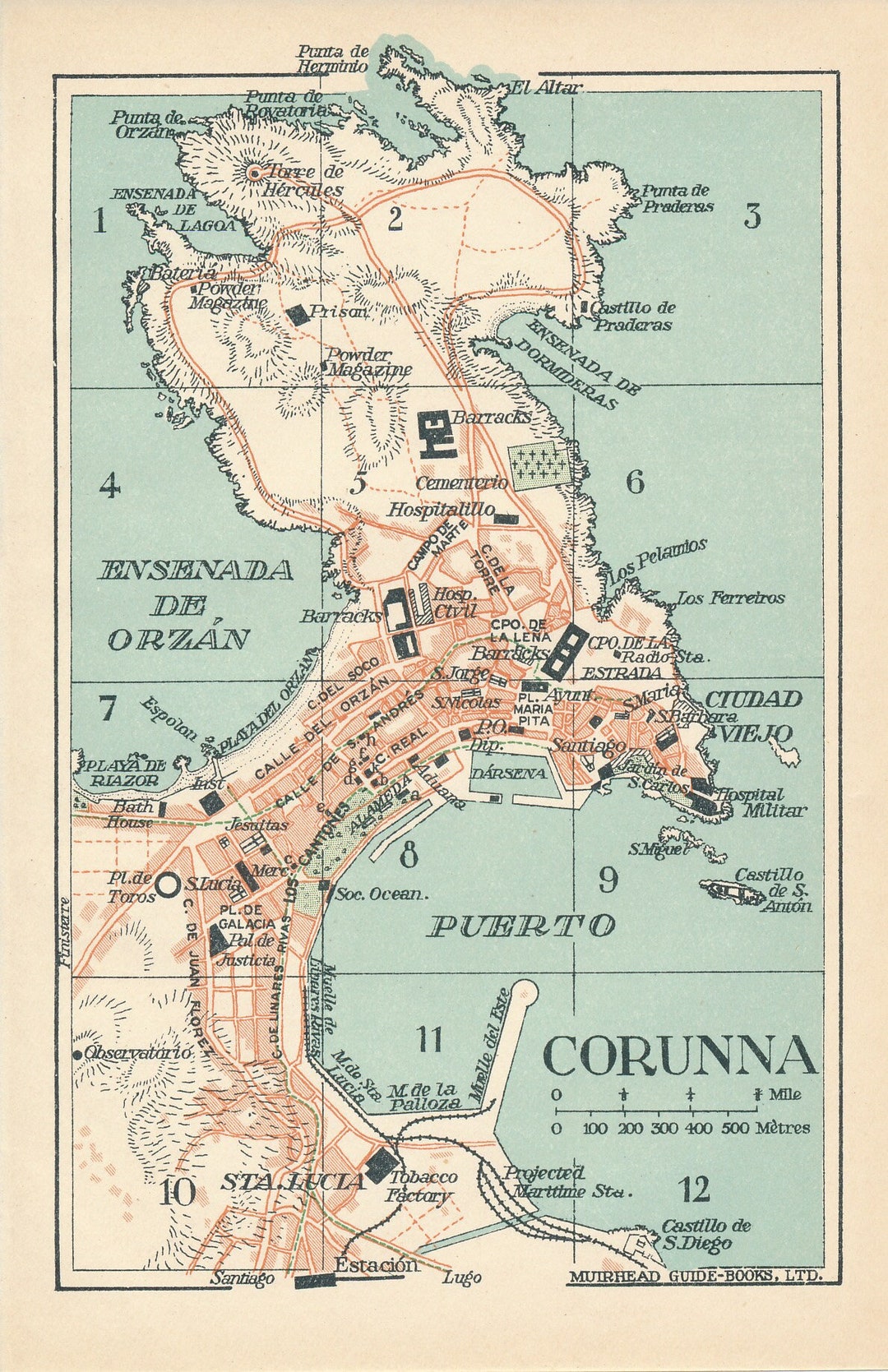 1930 La Coruna Spain Antique Map - Etsy
