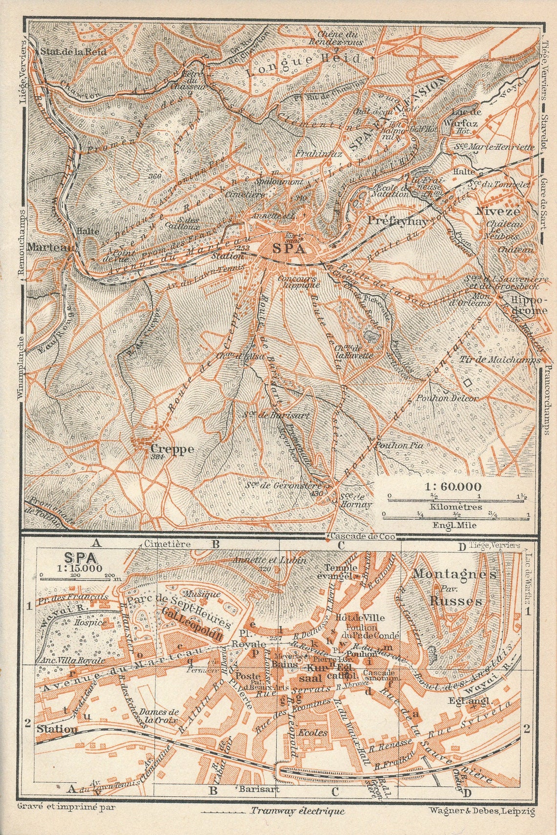 1910 Spa Belgium Antique Map - Etsy