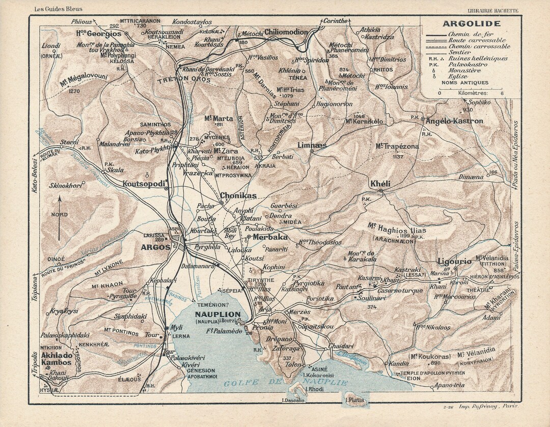 1911 Argolis argolid Greece Antique Map - Etsy