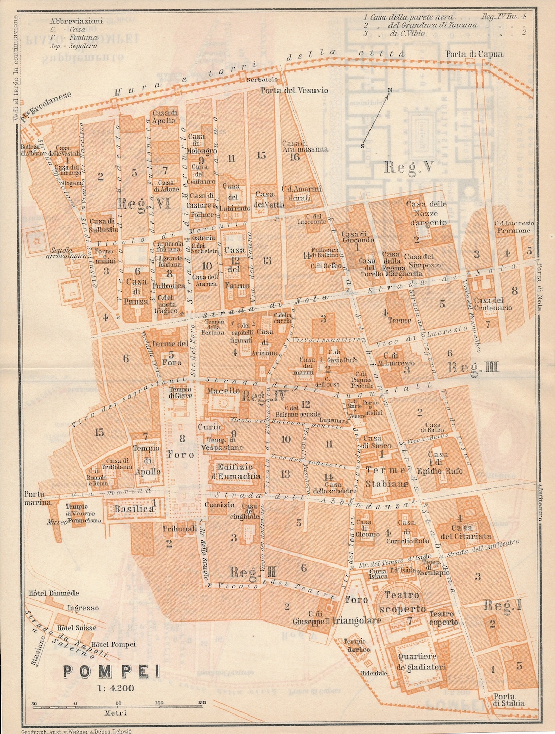 1912 Pompeji Italien Antike Karte - Etsy.de
