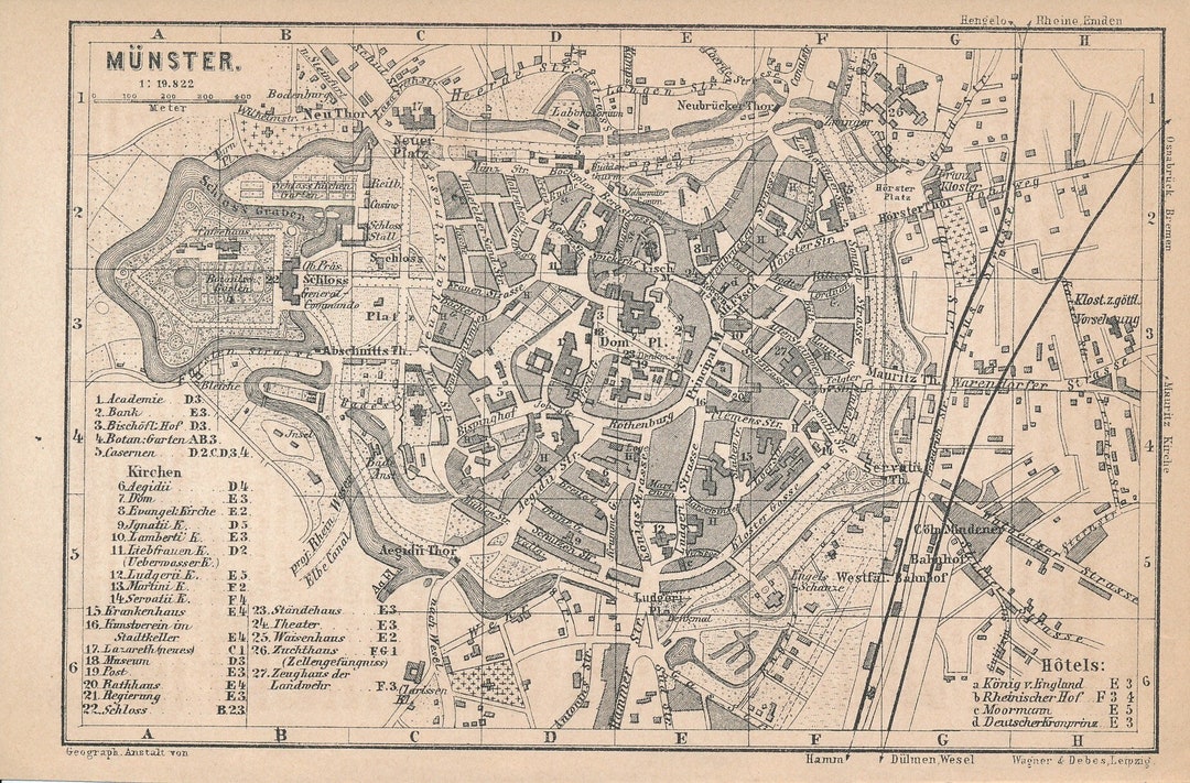 1881 Munster Germany Antique Map - Etsy