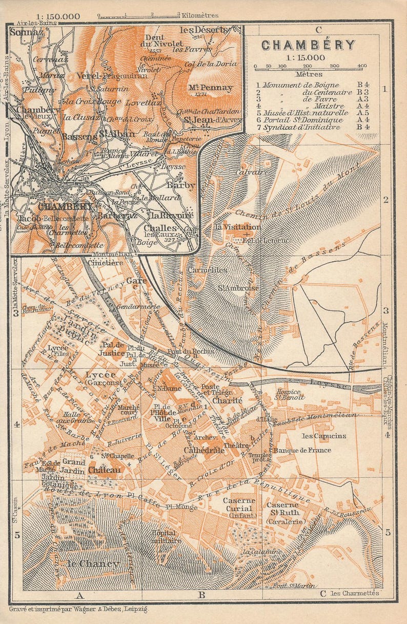 1914 Chambery France Antique Map - Etsy