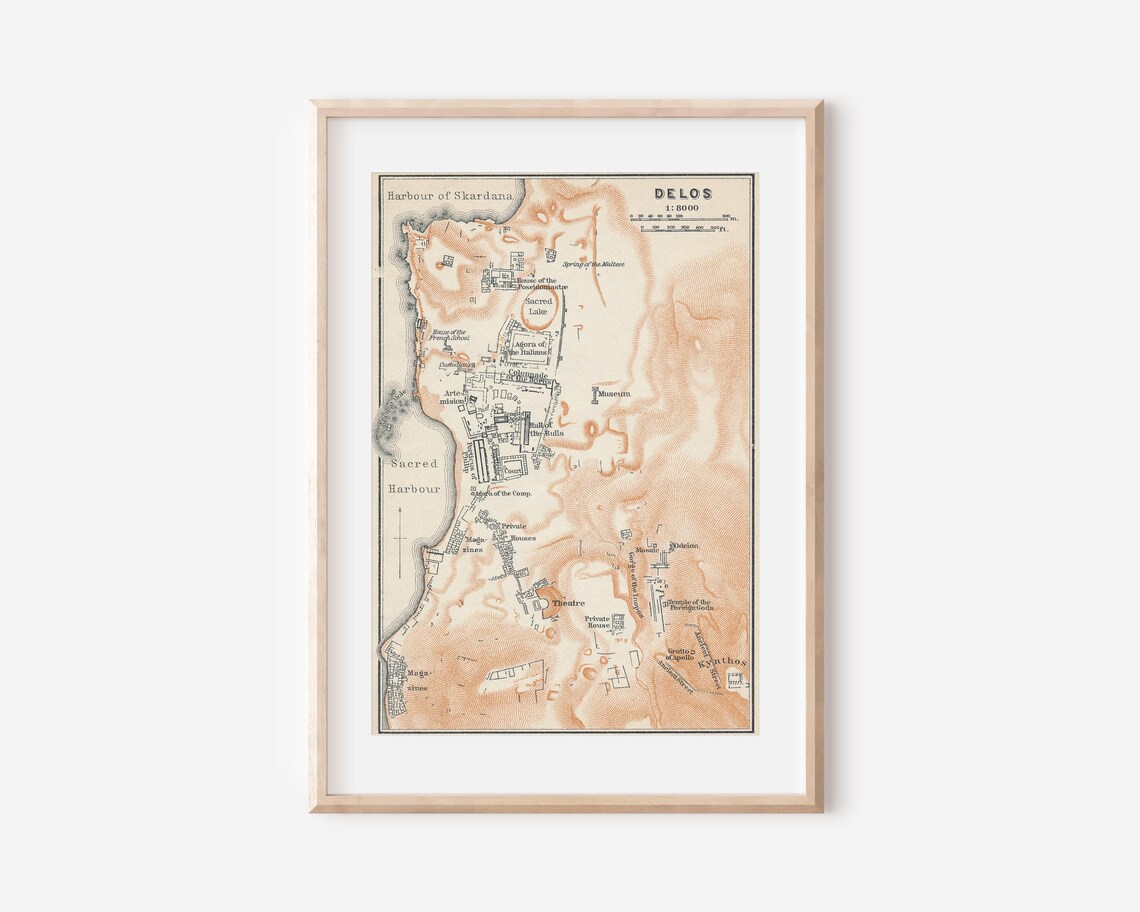 1909 Delos Greece Antique Map - Etsy