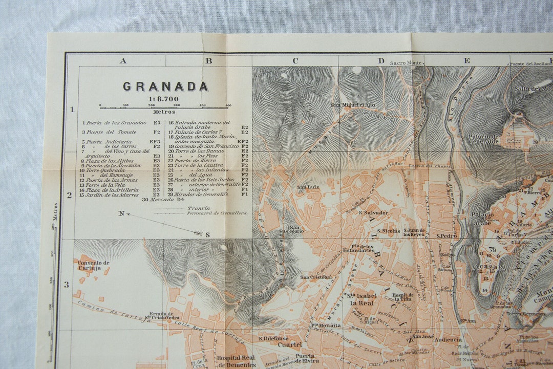 1913 Granada Spain Antique Map - Etsy