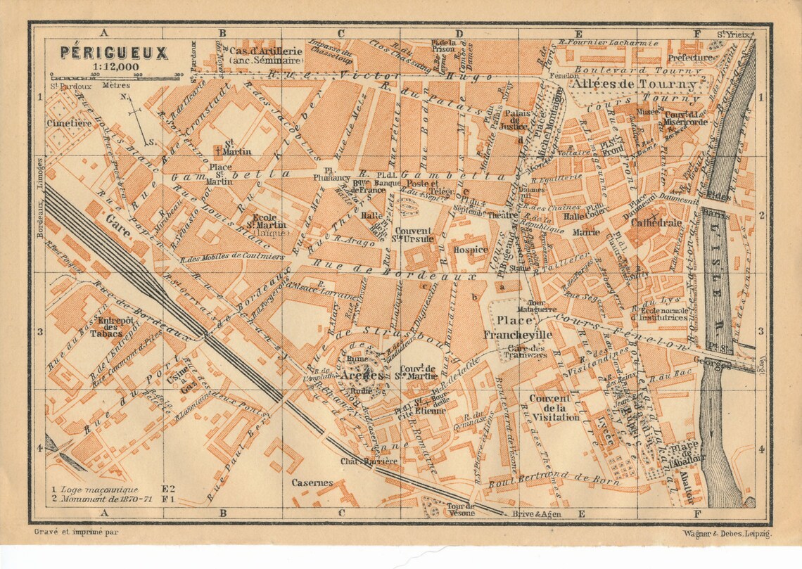 1914 Perigueux France Antique Map - Etsy