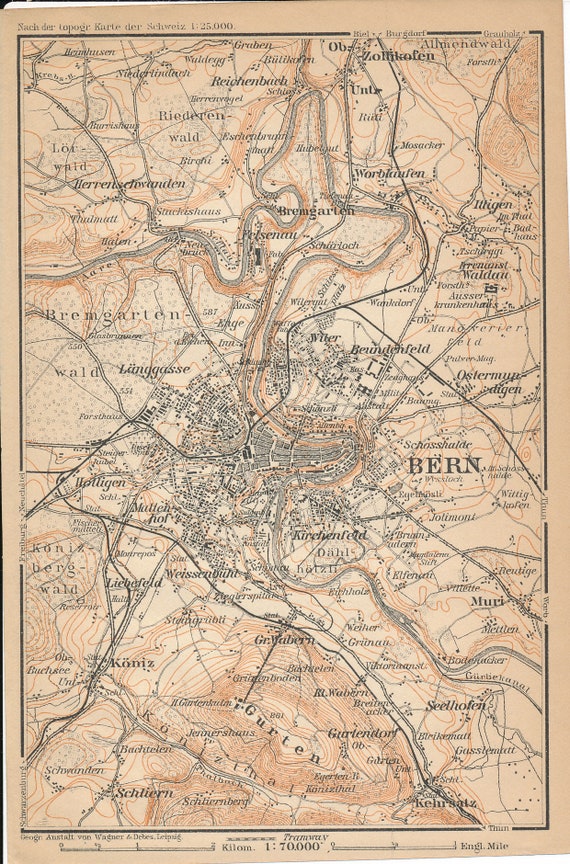 1907 Bern Switzerland Antique Map | Etsy