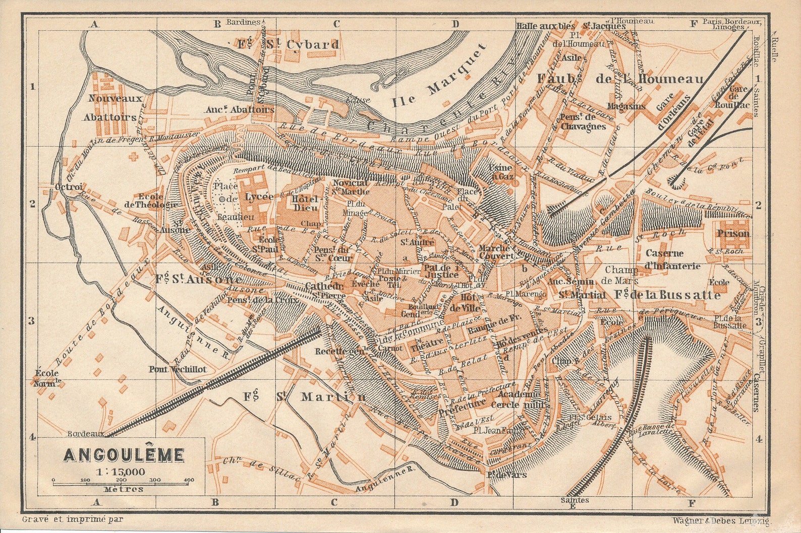 1914 Angouleme France Antique Map - Etsy