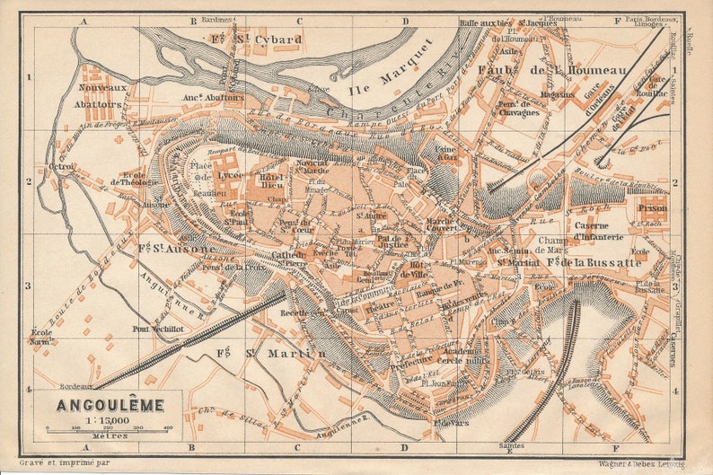 1914 Angouleme France Antique Map - Etsy
