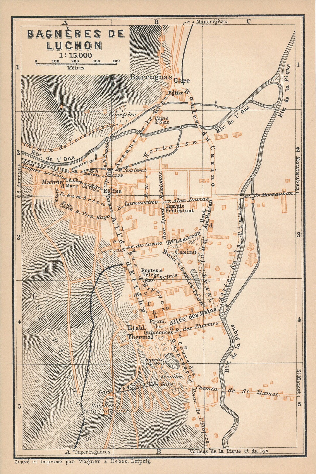 1914 Bagneres-de-luchon France Antique Map - Etsy