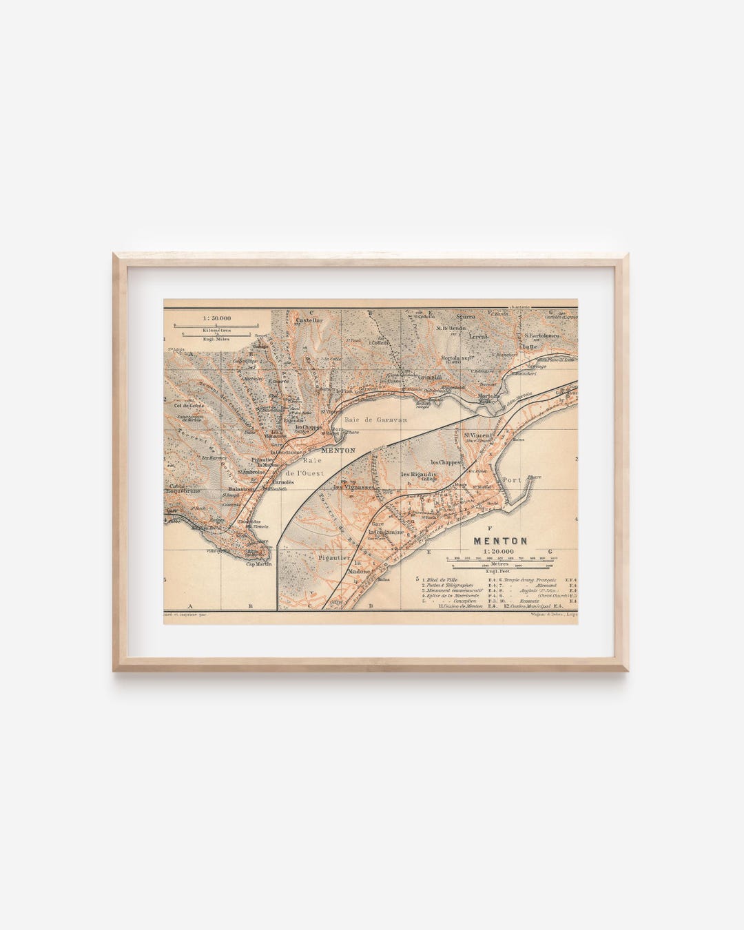1914 Menton France Antique Map - Etsy