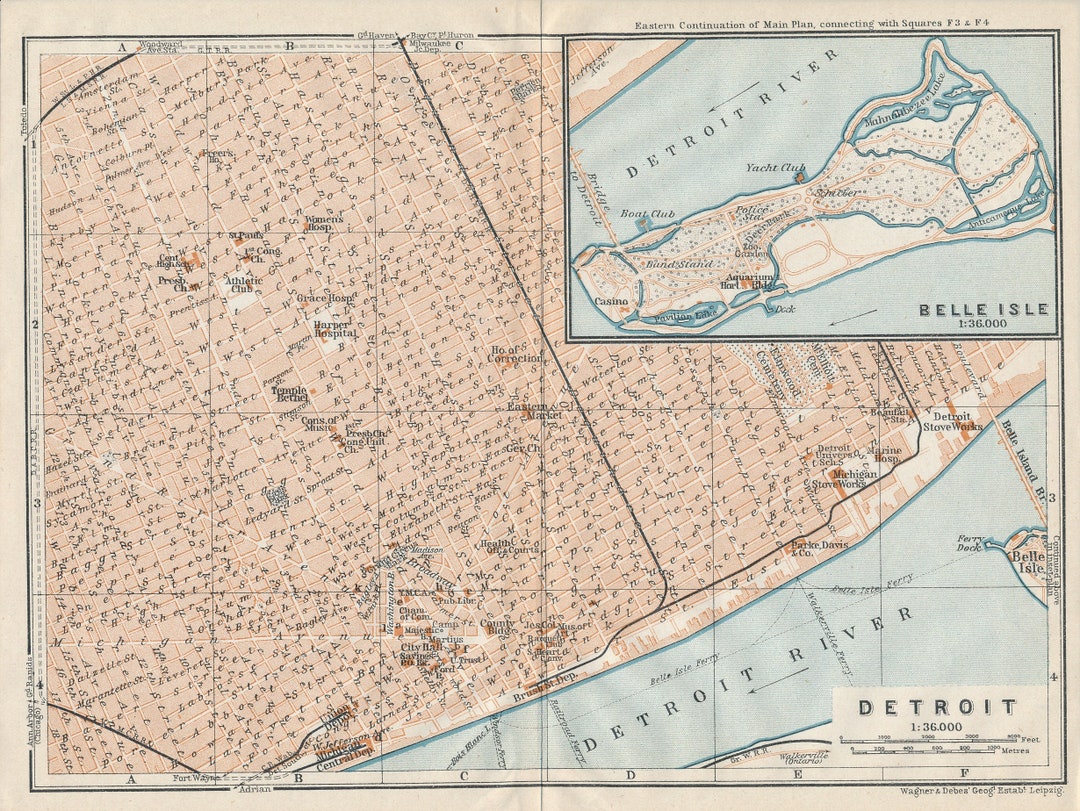 1909 Detroit Michigan Antique Map - Etsy
