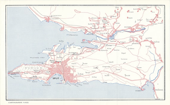 1966 Split Croatia Vintage Map | Etsy