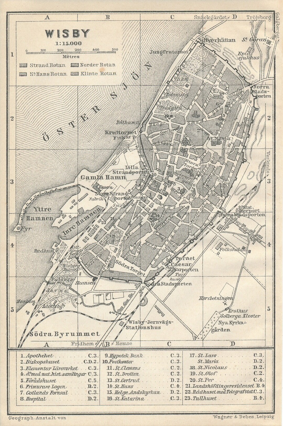 1909 Visby Sweden Antique Map - Etsy