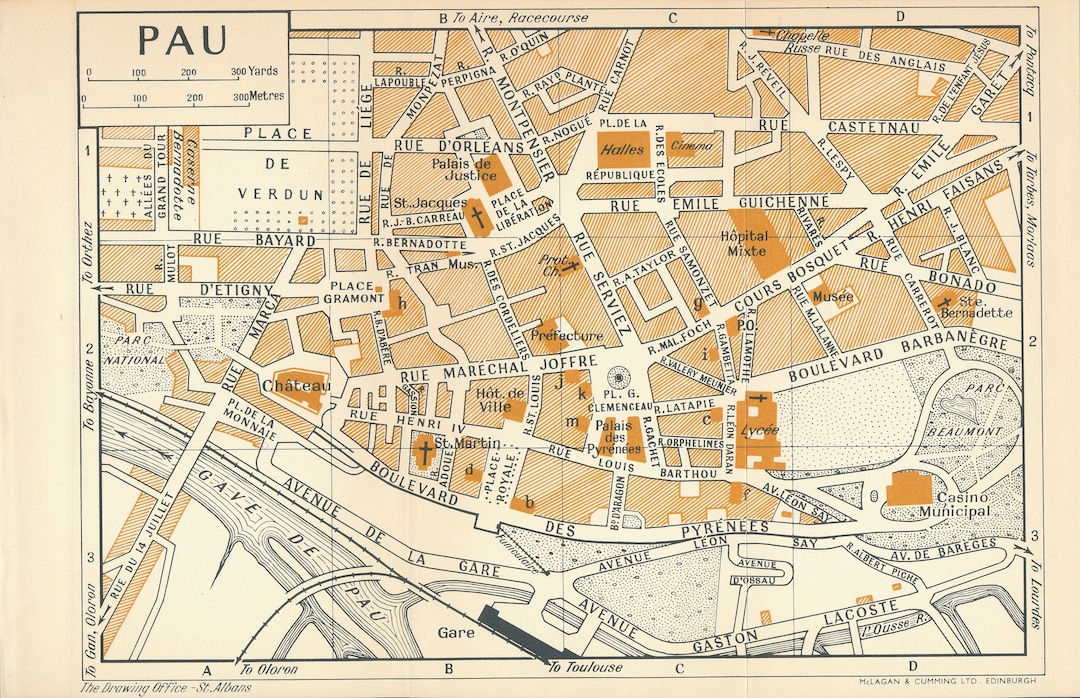 1954 Pau France Vintage Map - Etsy