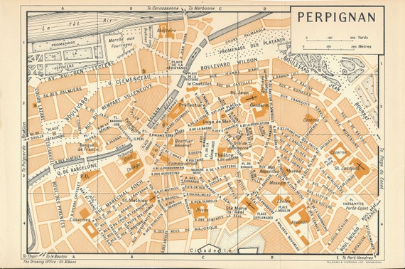 1954 Perpignan France Vintage Map | Etsy