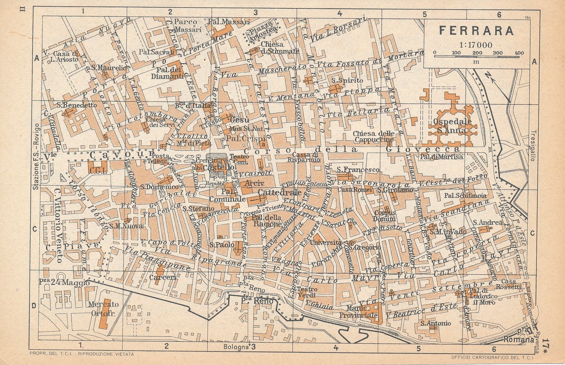 1956 Ferrara Italy Vintage Map - Etsy