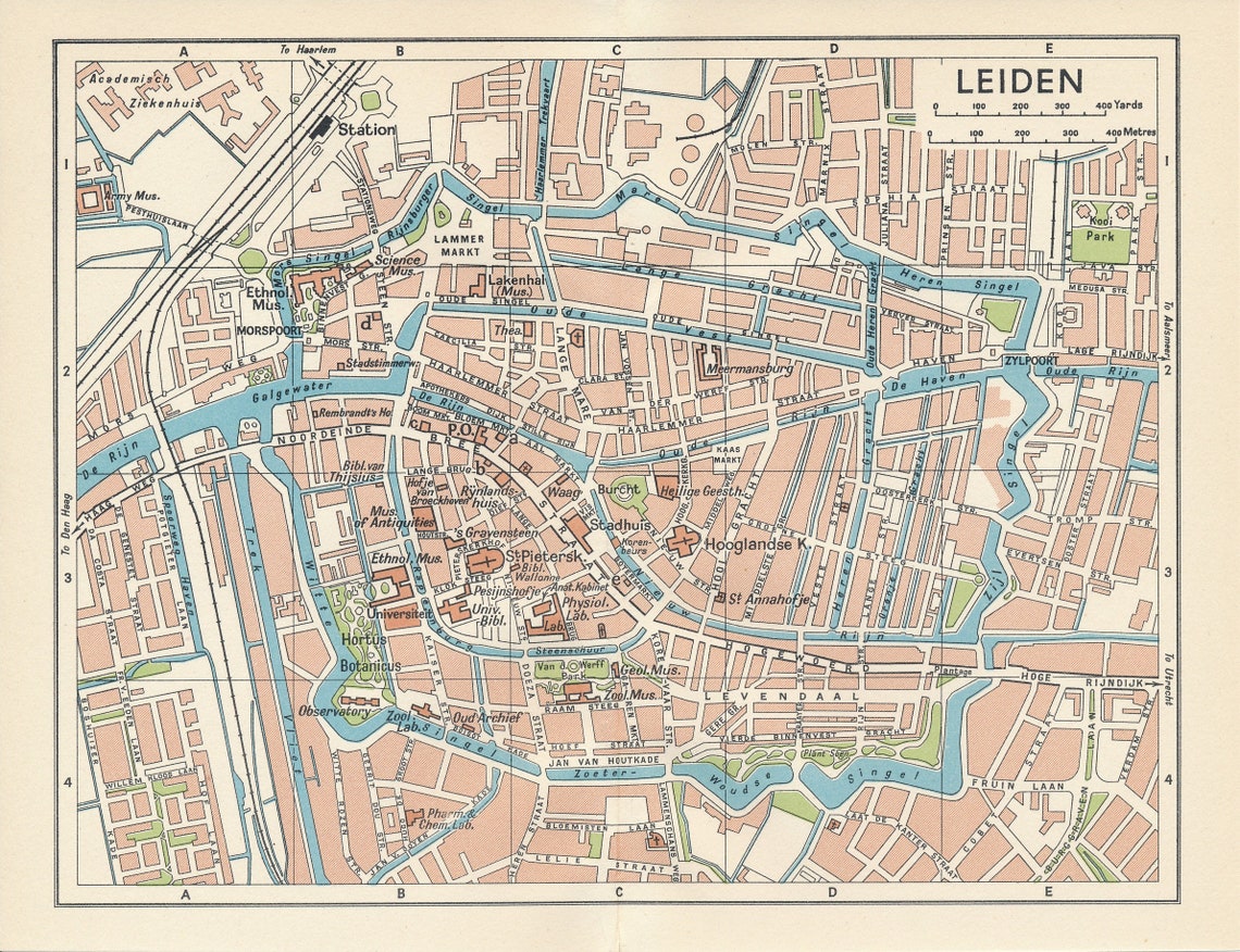 1961 Leiden Netherlands Vintage Map - Etsy