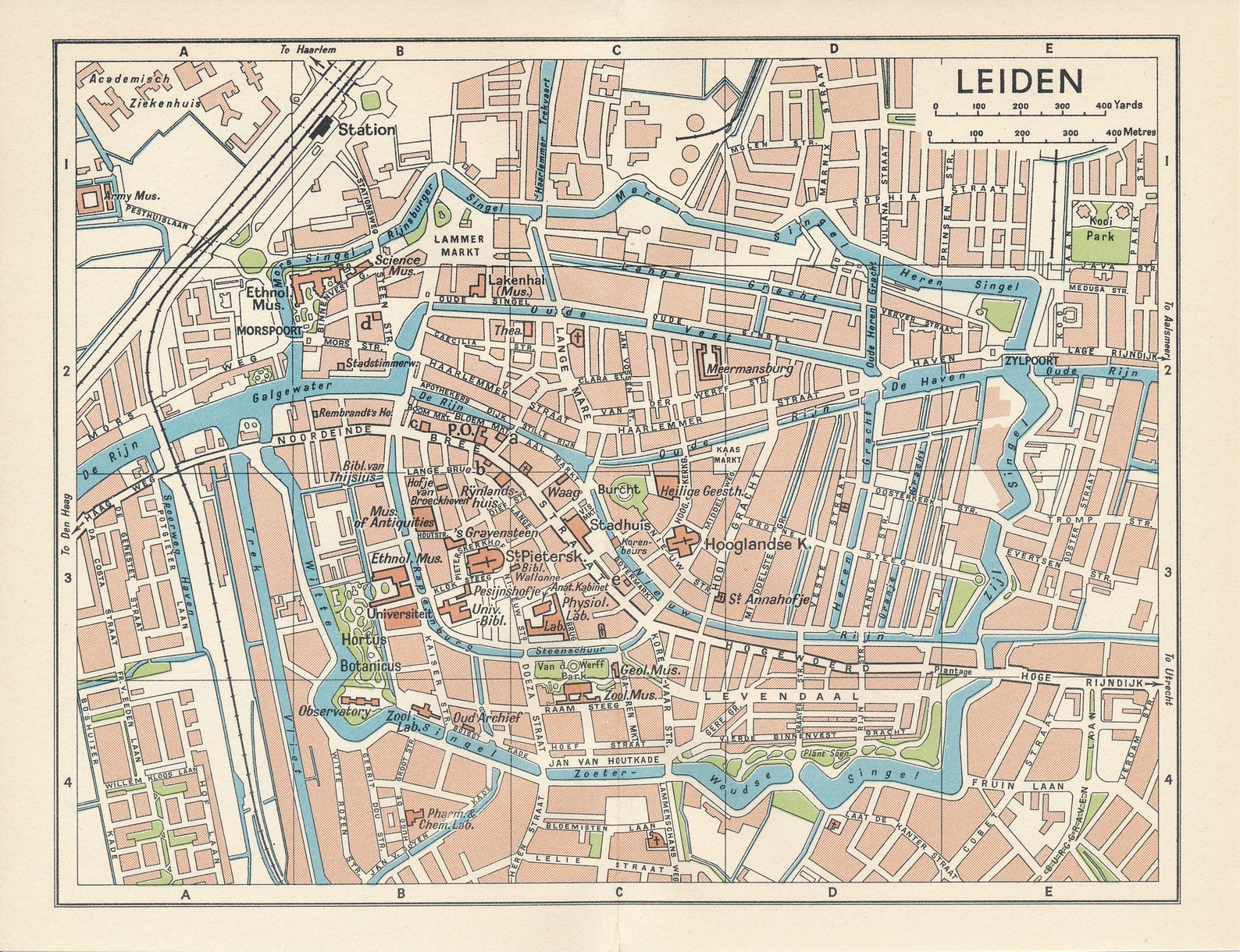 1961 Leiden Netherlands Vintage Map - Etsy