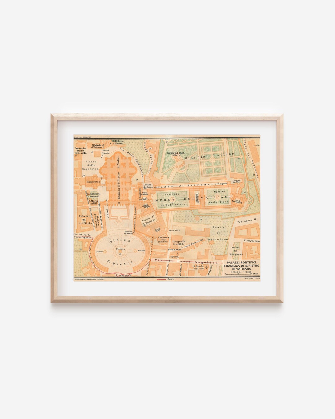 1925 Vatican Saint Peter's Basilica Rome Italy Antique Map - Etsy