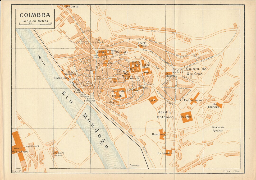 1925 Coimbra Portugal Antique Map - Etsy