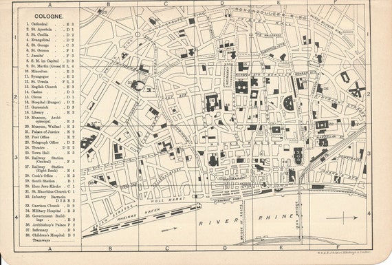 1895 Cologne Germany Antique Map - Etsy