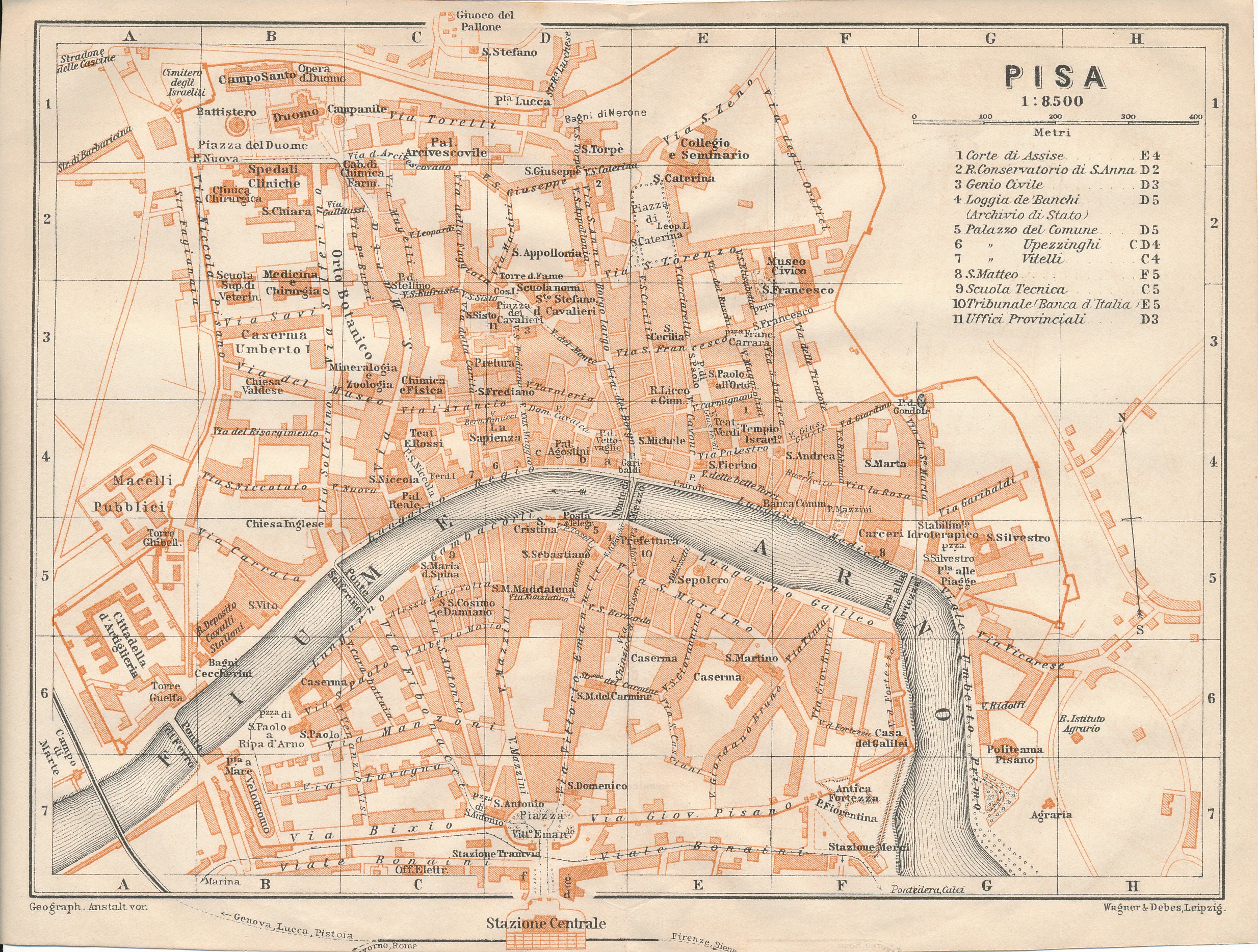 1913 Pisa Italy Antique Map - Etsy Ireland