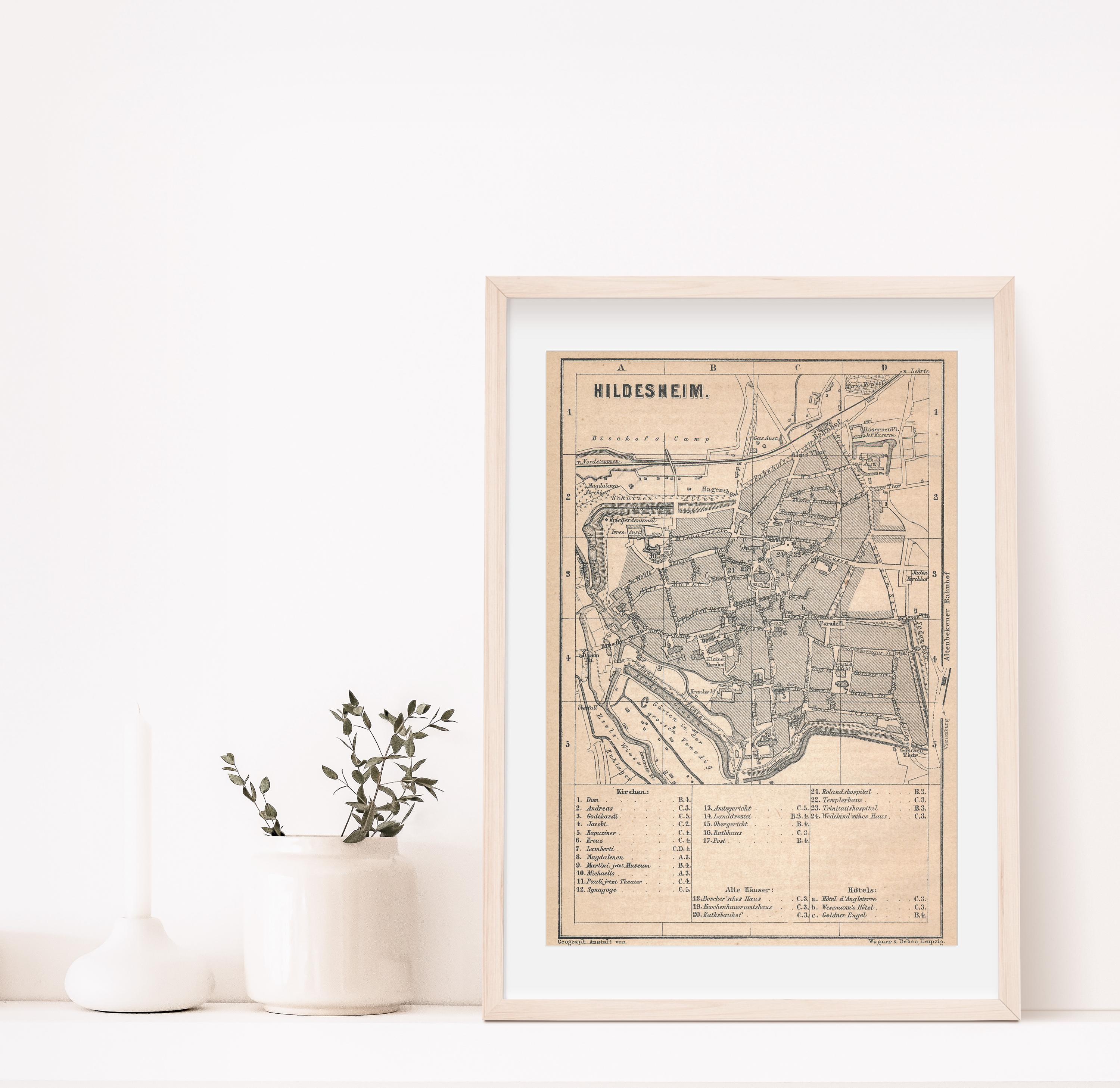 1881 Hildesheim Germany Antique Map - Etsy
