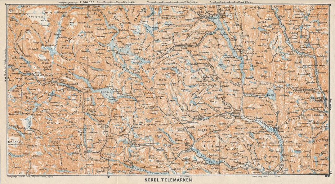 1909 Telemark Norway Antique Map - Etsy