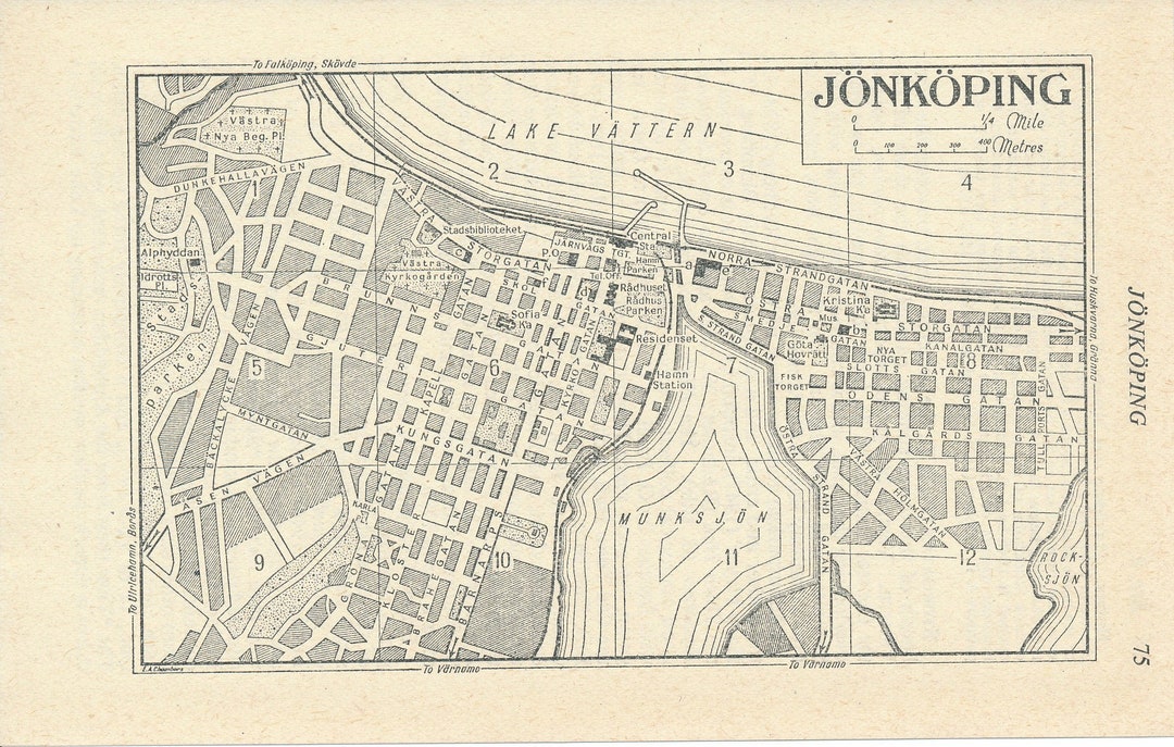 1952 Jonkoping Sweden Vintage Map - Etsy