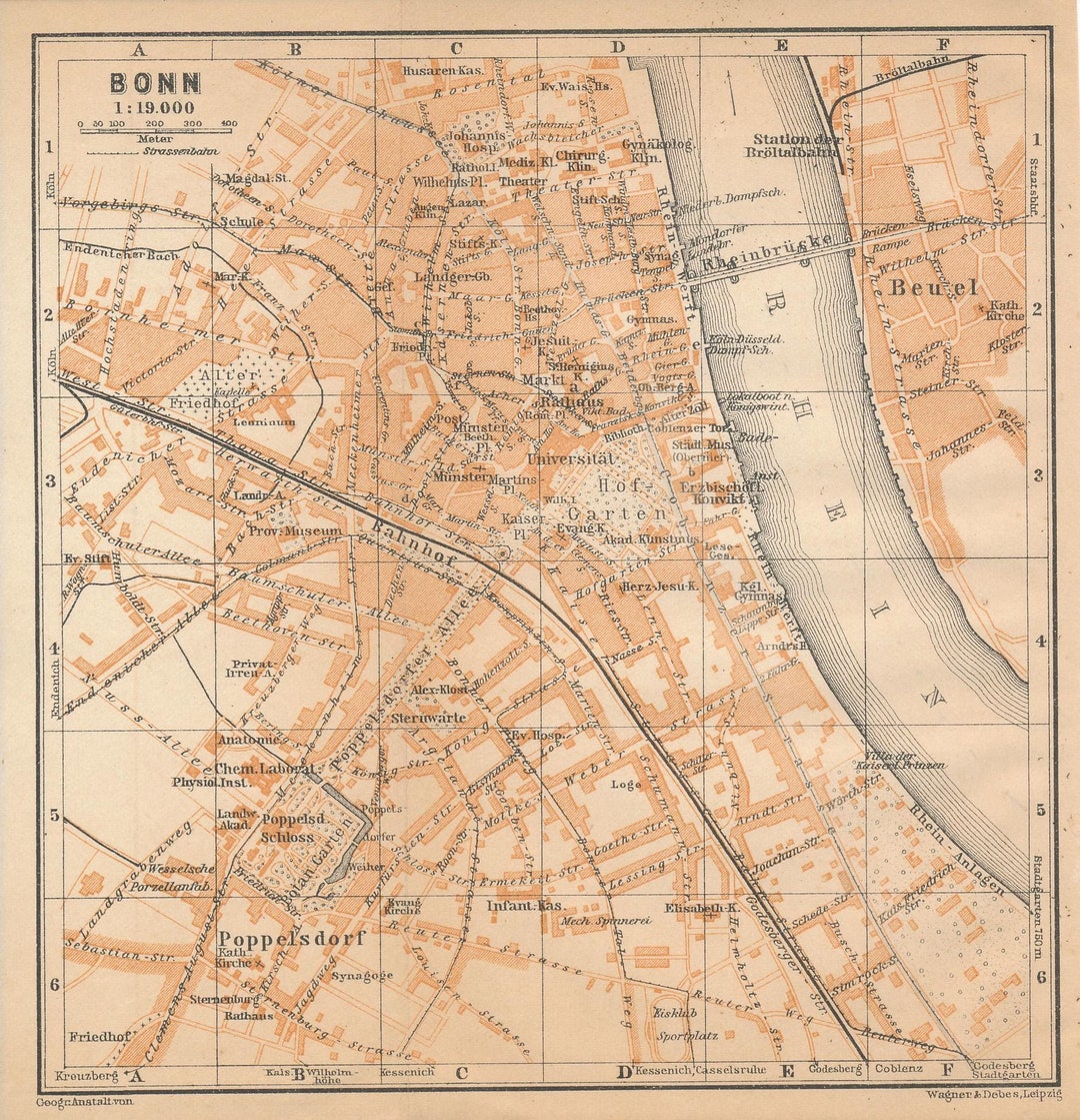 1911 Bonn Germany Antique Map - Etsy