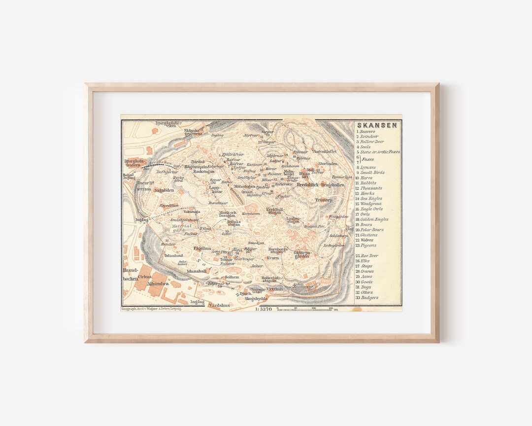 1912 Skansen Zoo Stockholm Sweden Antique Map - Etsy