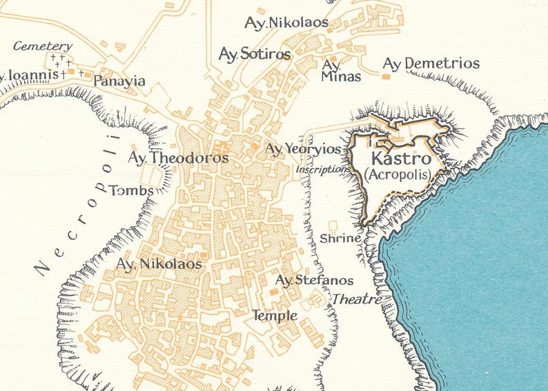 1967 Lindos Rhodes Greece Vintage Map - Etsy