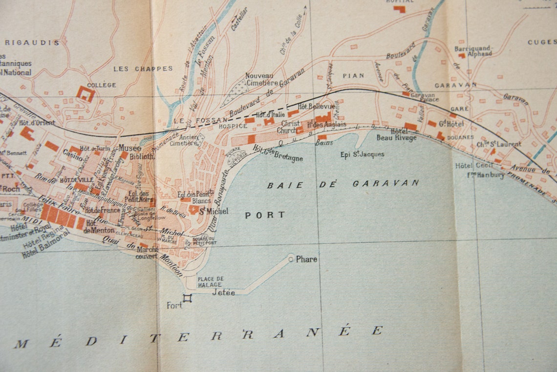 1926 Menton France Antique Map - Etsy
