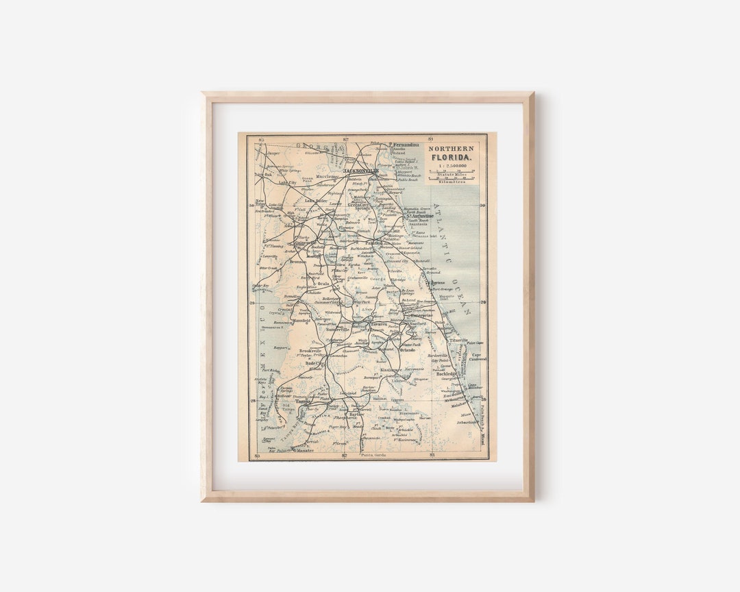 1904 Northern Florida From Jacksonville to Tampa Antique Map - Etsy