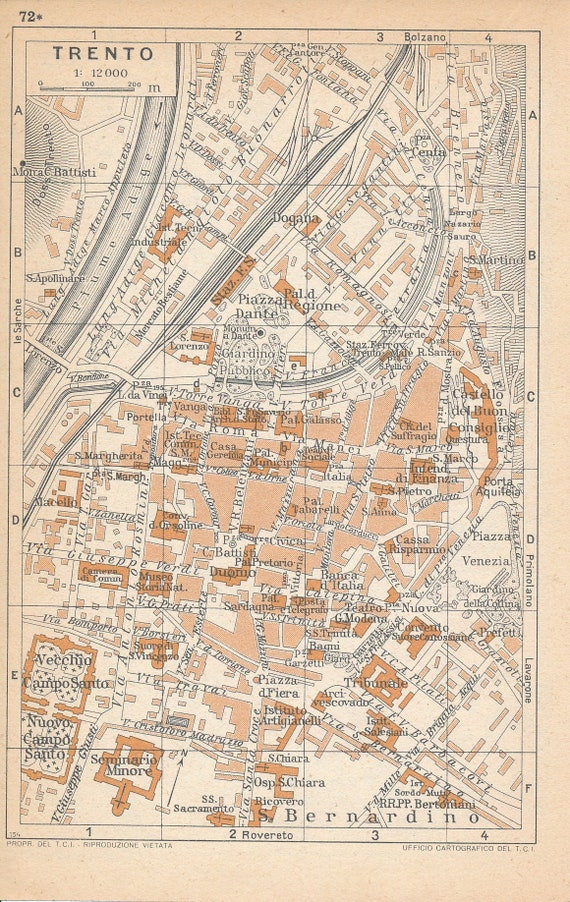1956 Trento Italy Antique Map - Etsy