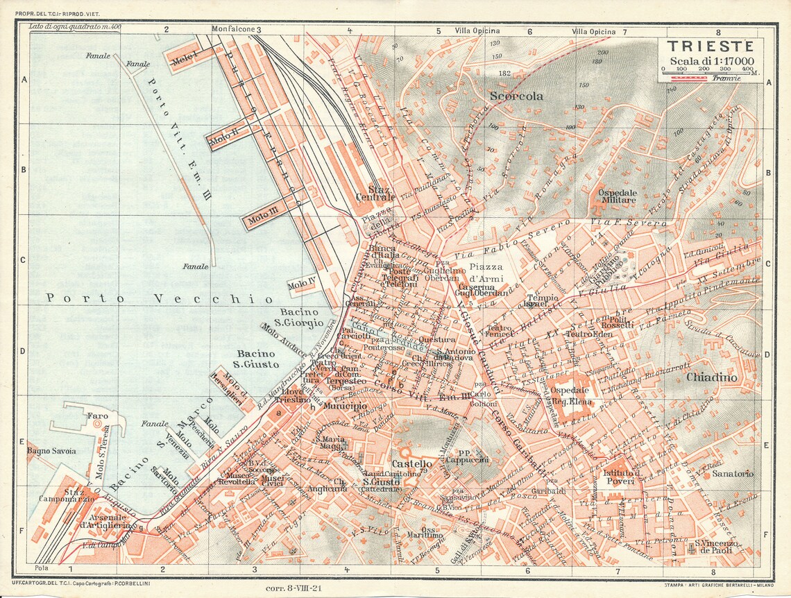 1927 Trieste Italy Antique Map - Etsy